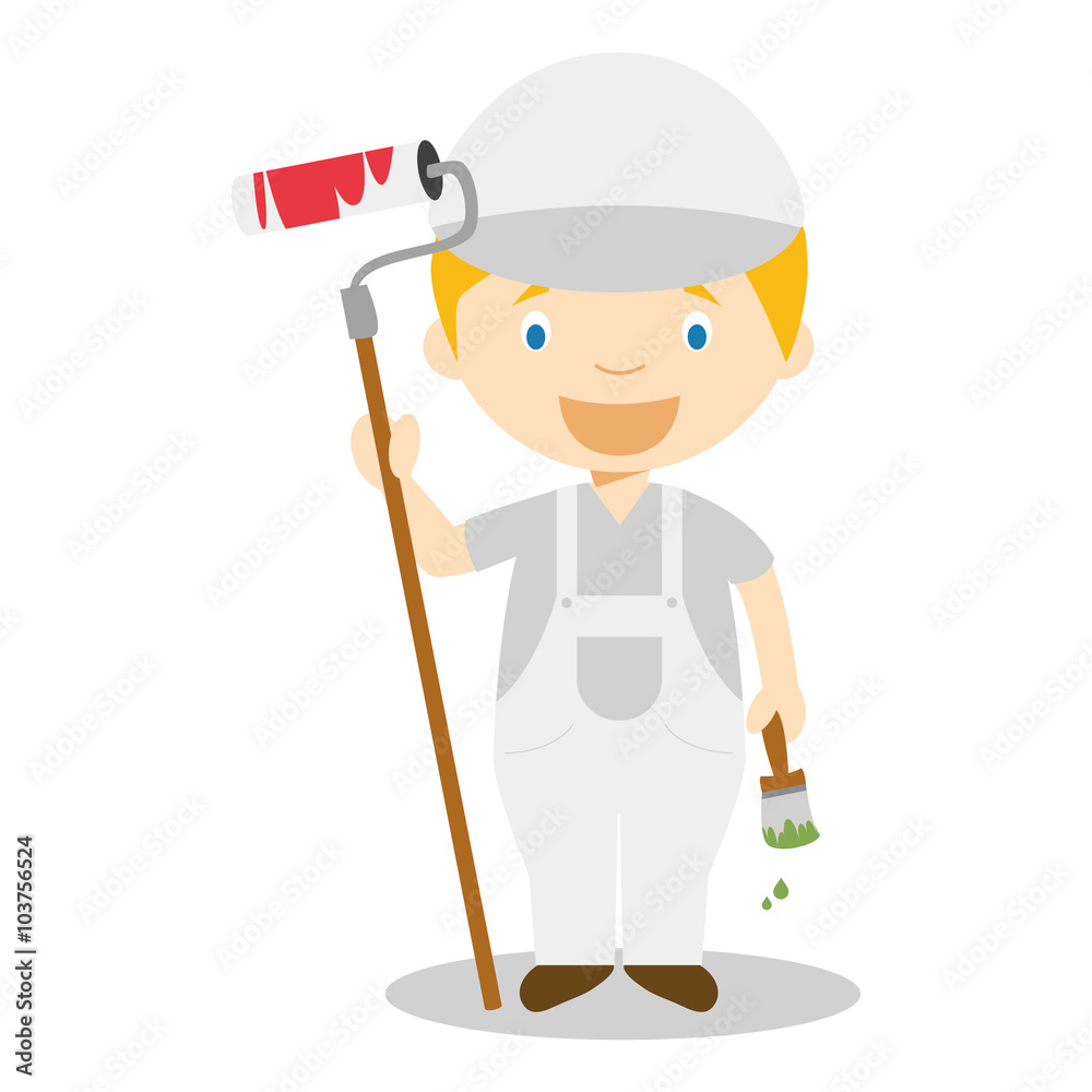 Cute cartoon vector illustration of a painter Stock Vector | Adobe Stock