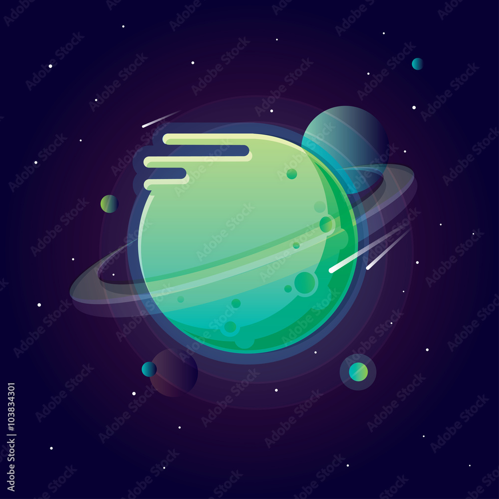 Alien solar system planets in vivid bright colors. Space exploration ...