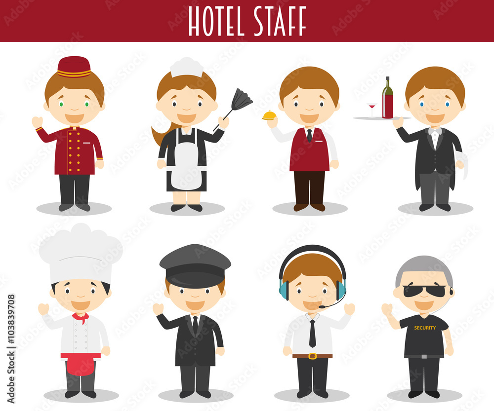 Vector Set of Hotel Staff Professions in cartoon style Stock Vector ...
