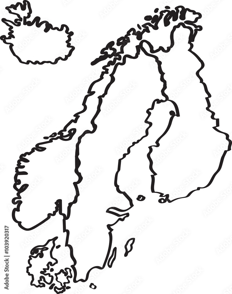 Freehand sketch Nordic counties map on white background. Vector ...