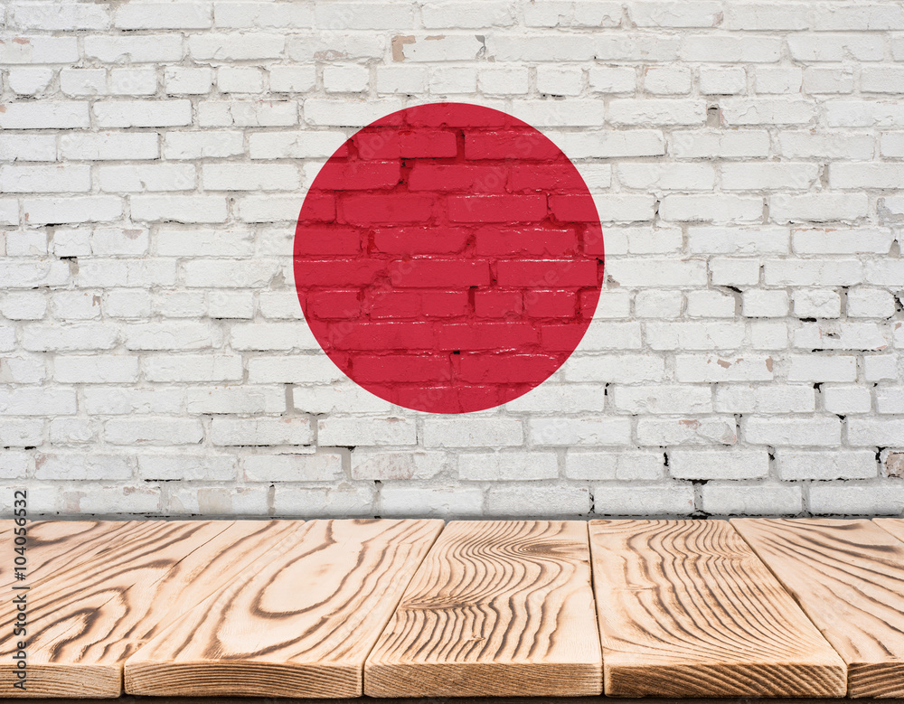Japan flag painted on brick wall with wooden floor Stock Photo | Adobe ...