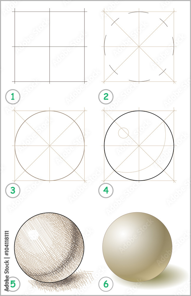 Page shows how to learn step by step to draw a ball. Developing ...