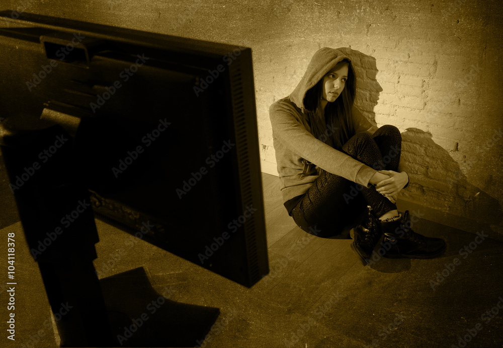 teen girl with computer cyber abused suffering internet cyberbullying ...