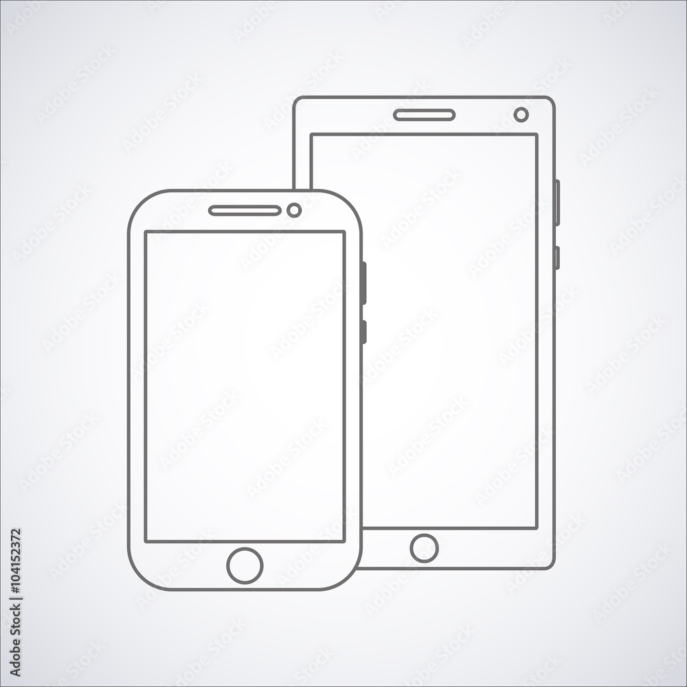 vector illustration mobile phone, outlines, silhouettes,icons on ...