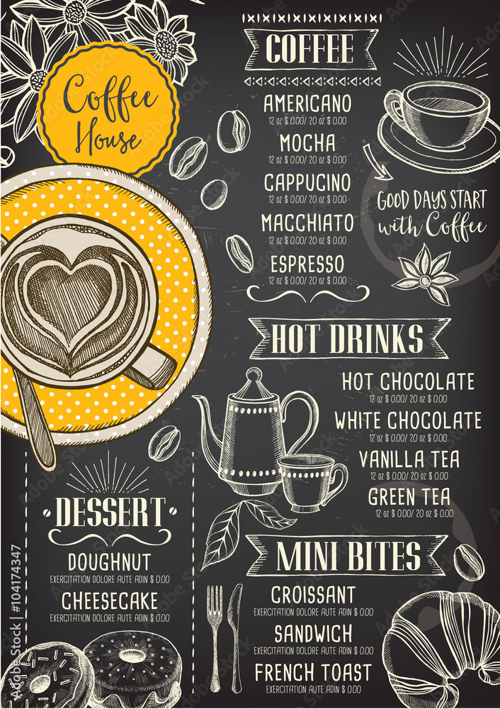 Coffee restaurant cafe menu, template design. Stock Vector | Adobe Stock