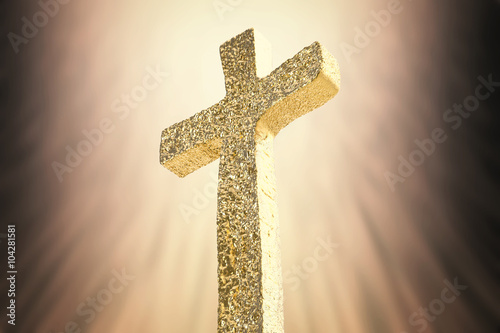 3d rendered gold cross on shiny background - Buy this stock ...