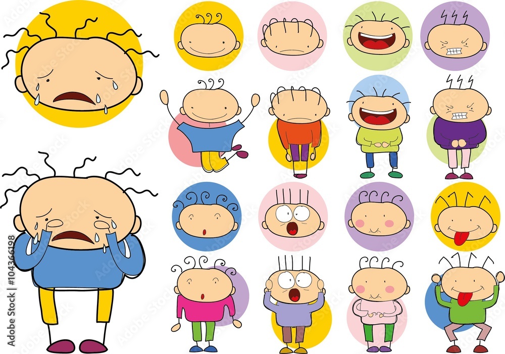 Set of cartoon character with different emotions Stock Illustration ...