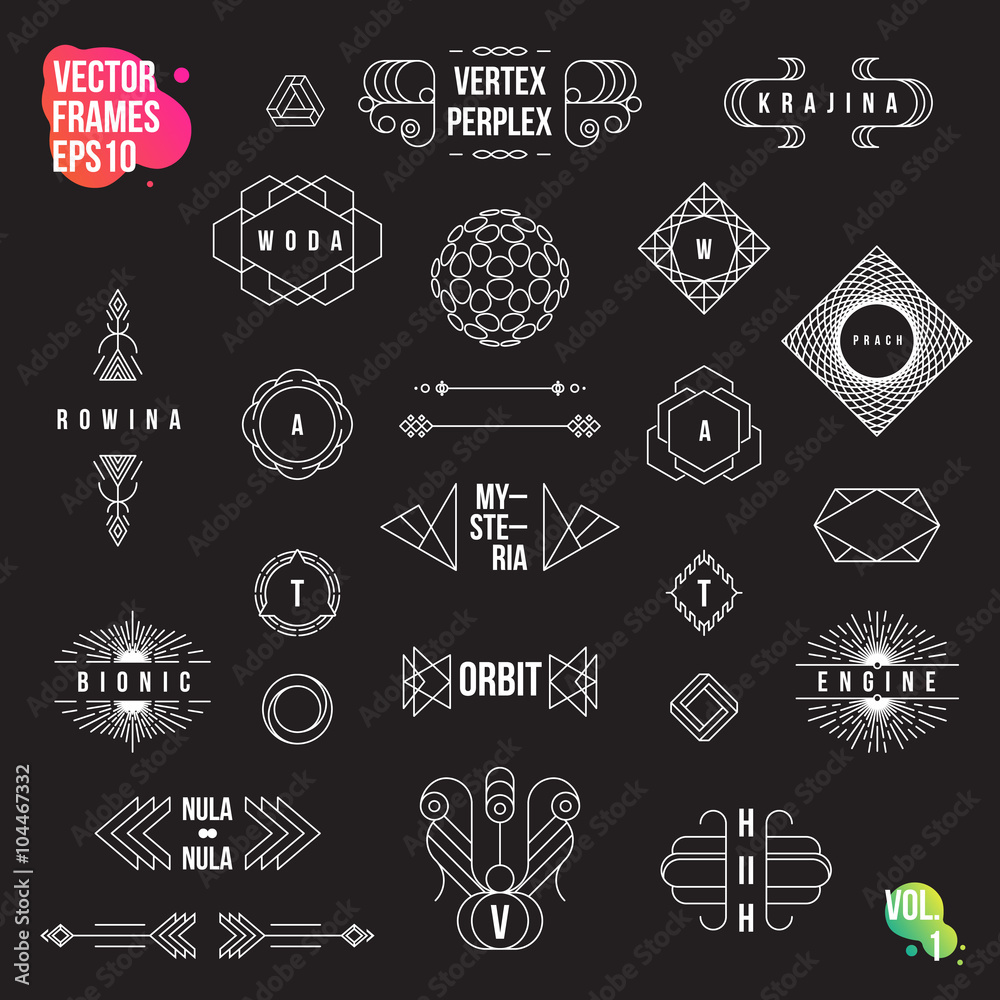 Set of geometric logotypes, frames, signs, emblems and badges. Line ...