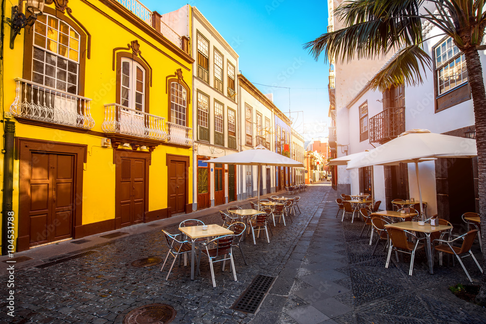 Famous ancient colorful balconies decorated with flowers in Santa Cruz ...