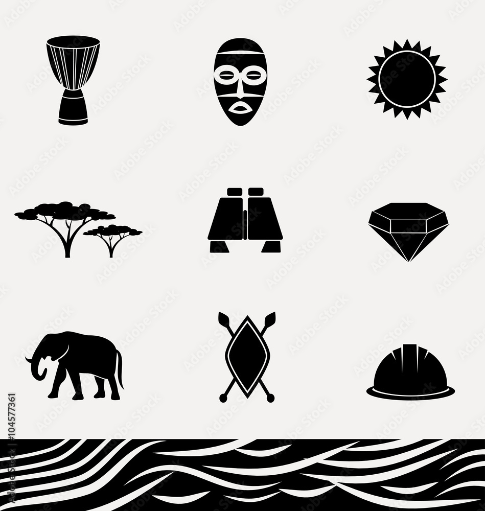 Symbols of Africa - vector icon set. Stock Vector | Adobe Stock
