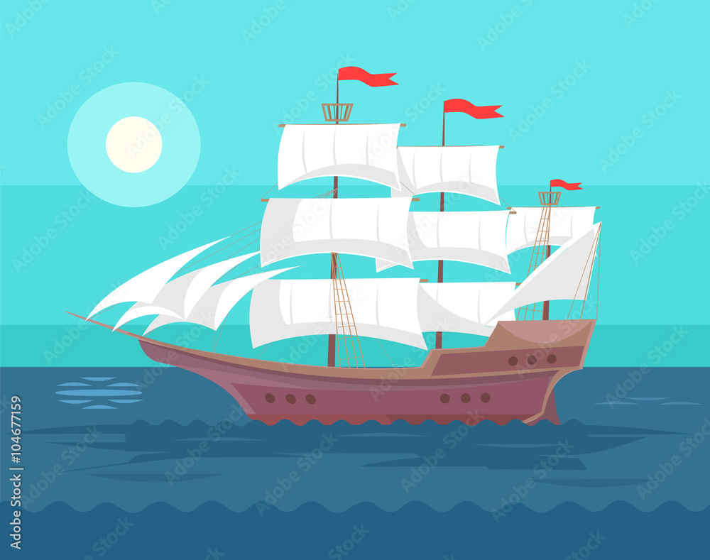 Old ship. Vector flat cartoon illustration Stock Vector | Adobe Stock