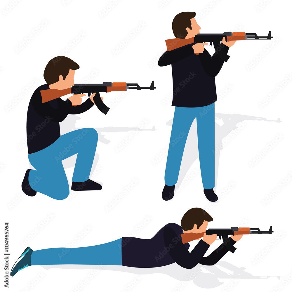 man shooting rifle gun weapon position shot action firearm standing ...