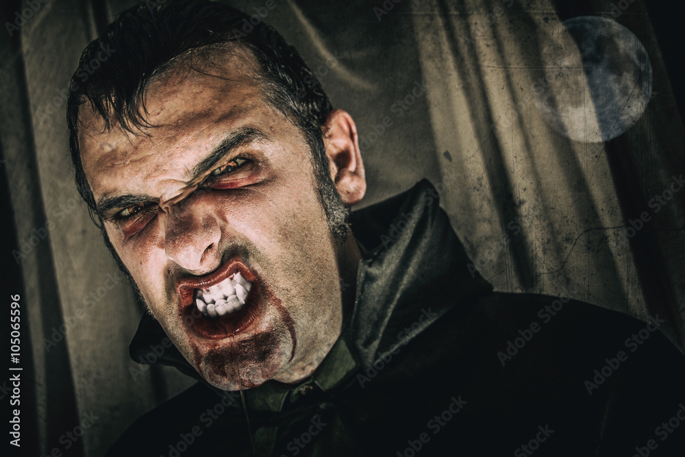 Vampire Bloody Face Moon. Horror male vampire portrait, edited with ...