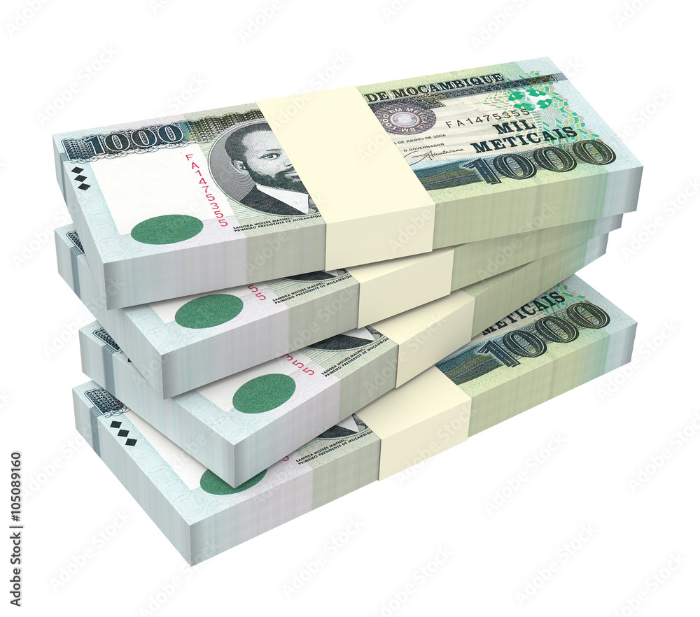 Mozambican meticais bills isolated on white background. Computer ...
