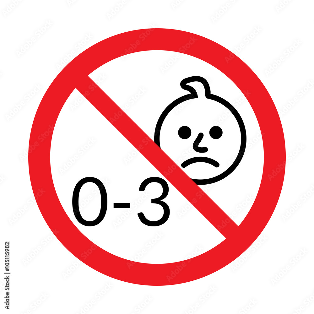 Not for children under 3 years of age icon. Silhouette of a child in ...