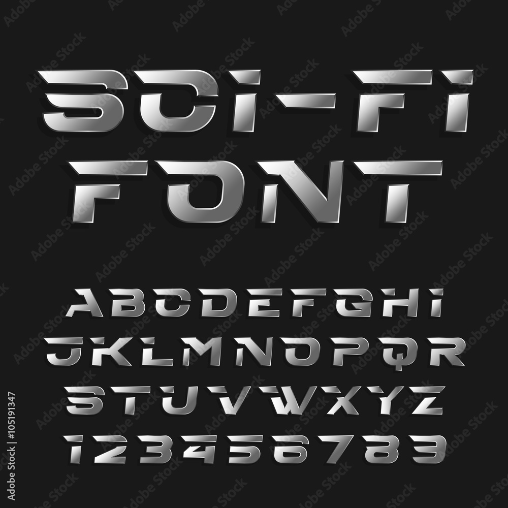 Sci-fi alphabet vector font. Futuristic chrome effect type letters and ...