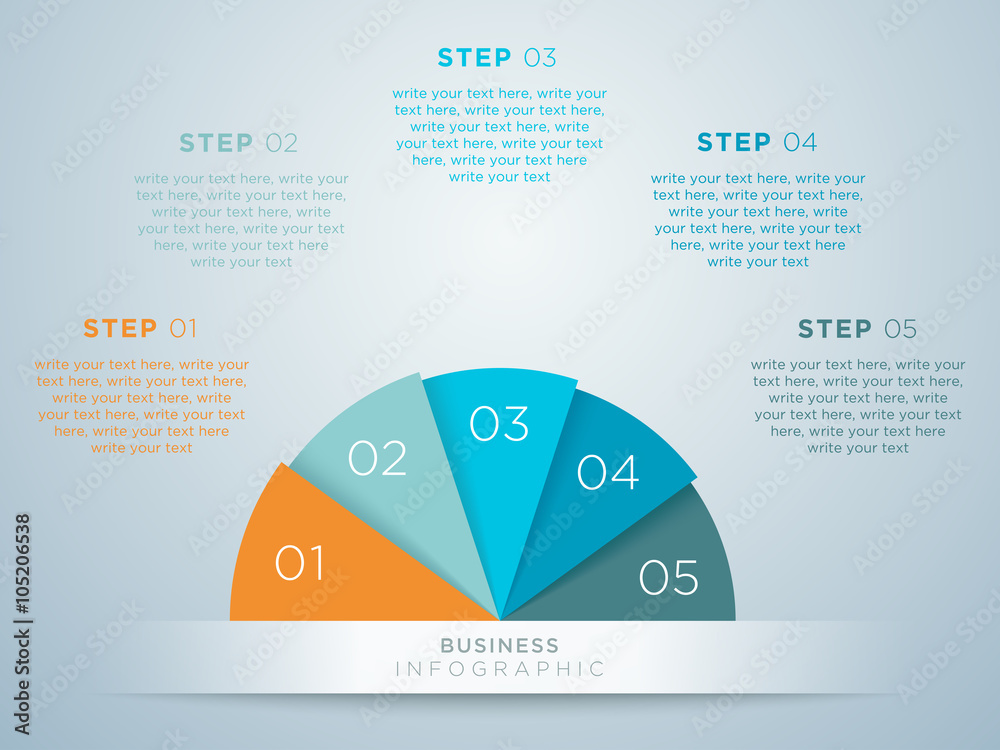 Infographic Semi Circle With Numbered Steps 1 to 5 Stock Vector | Adobe ...