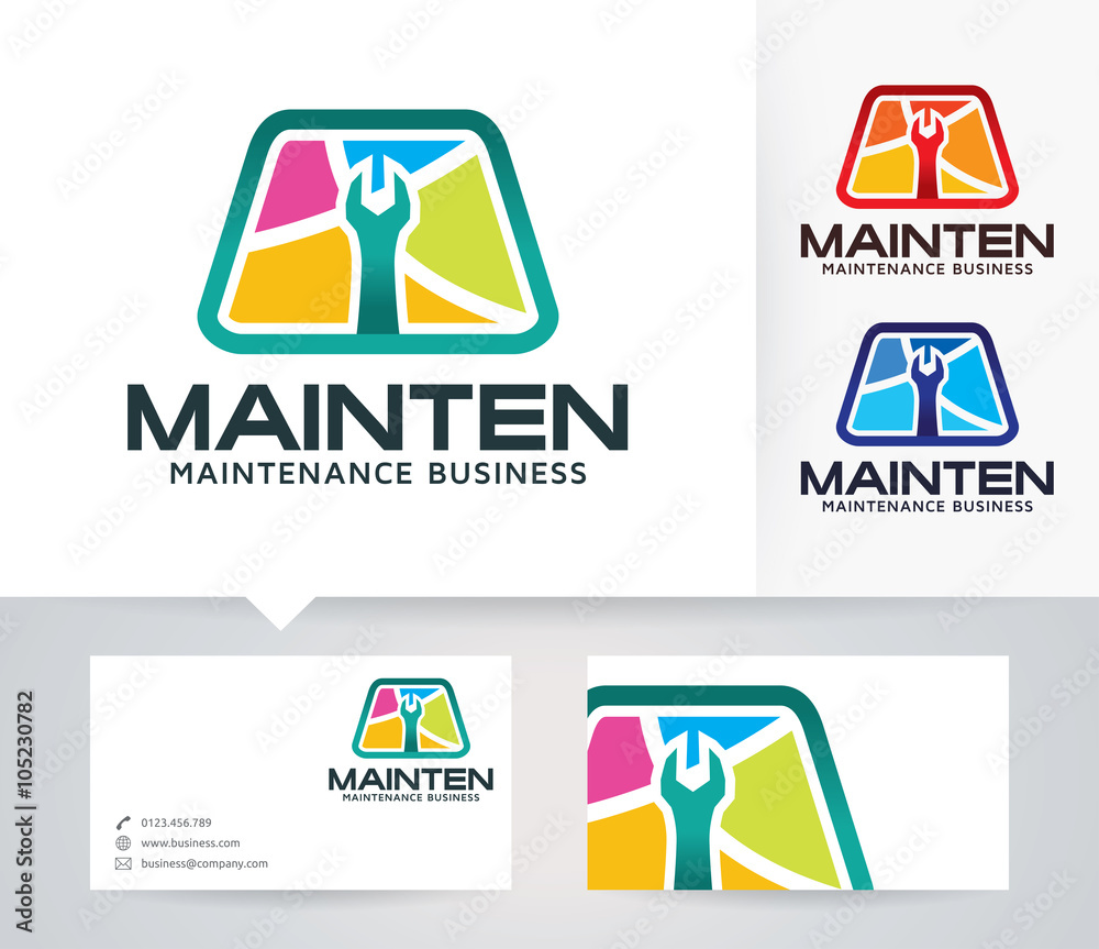 Maintenance vector logo with alternative colors and business card ...