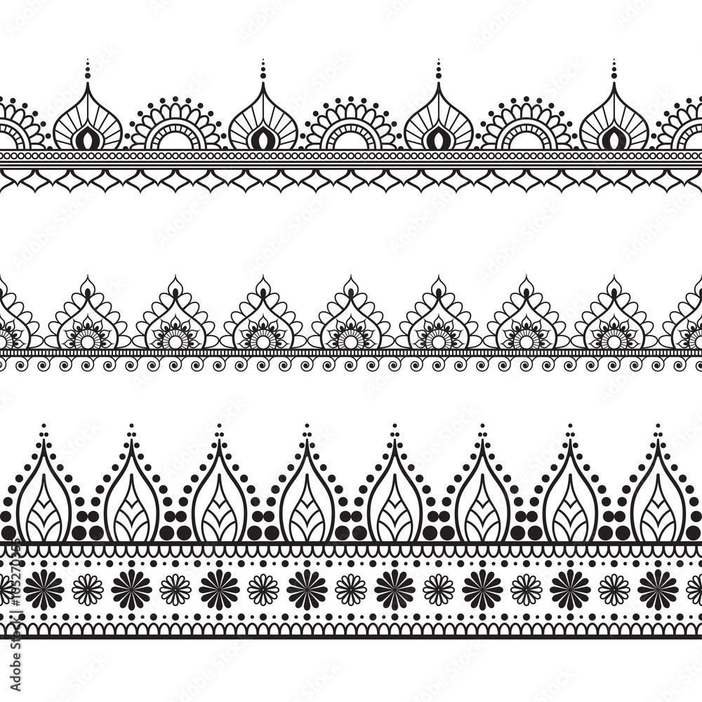 Border elements in Indian mehndi style for card or tattoo. Vector ...