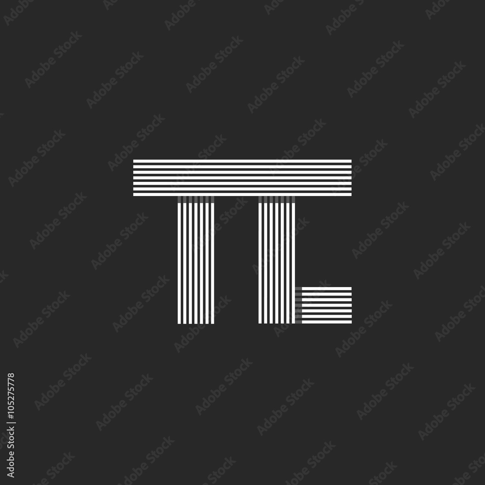 Initials wedding invitation mockup TC letters monogram, parallel thin ...