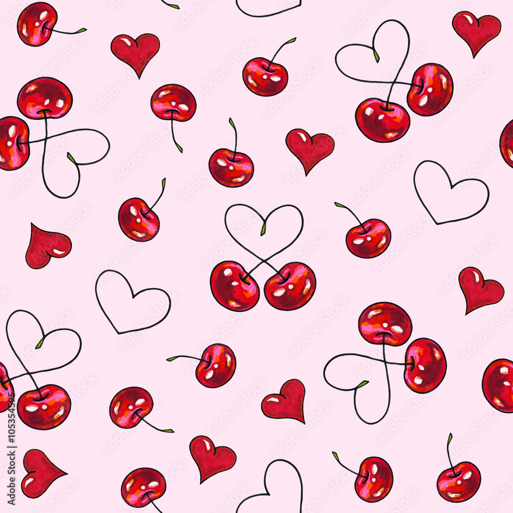 Cherry sweet on a pink background. Seamless pattern for design ...