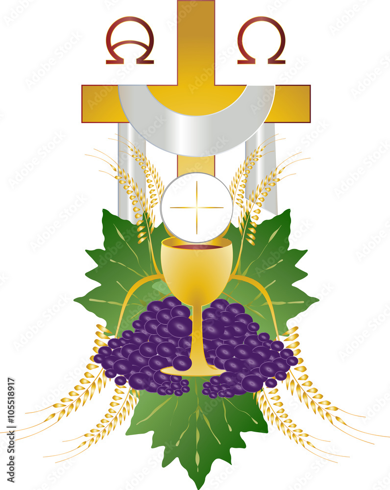 Stock-Illustration „Eucharist symbol of bread and wine, chalice and ...