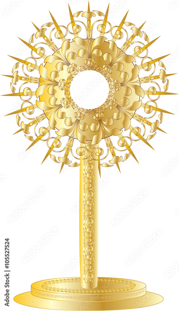 Golden monstrance for Eucharistic adoration of the Blessed Sacrament ...