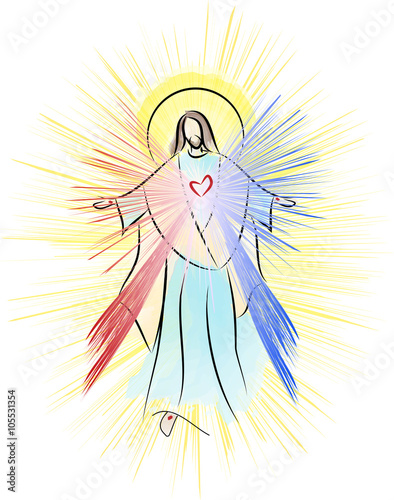 Jesus Christ, Sacred Heart Divine Mercy with rays. Vector color ...