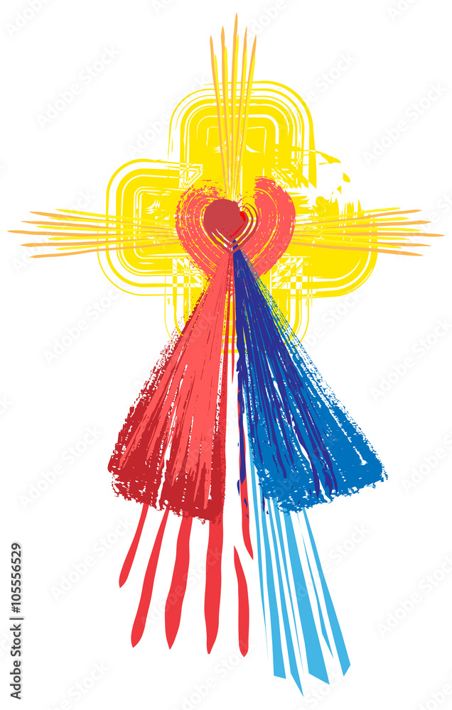Artistic abstract watercolor symbol of Sacred Heart of Jesus Christ and ...