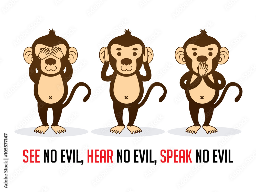 Three monkeys. SEE no evil, HEAR no evil, SPEAK no evil graphic vector ...