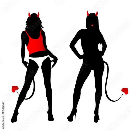 Girl Set Devil Silhouette Illustration Stock Vector Adobe Stock