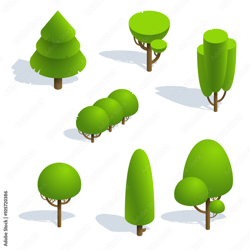 Isometric elements for landscape design isolated . Set isometric trees ...