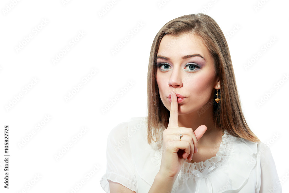 girl saying shh Stock Photo | Adobe Stock