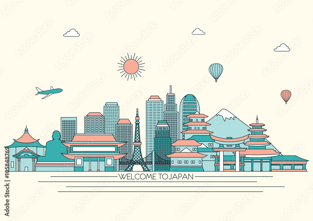 Japan detailed skyline. Travel and tourism background. Vector ...
