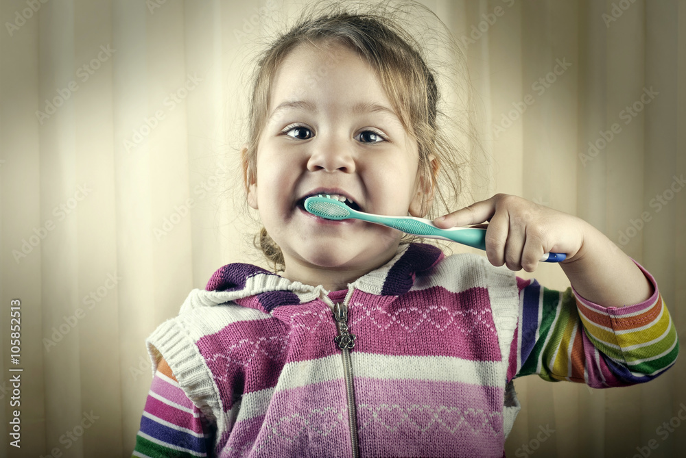 Little girl tooth brushing Stock Photo | Adobe Stock