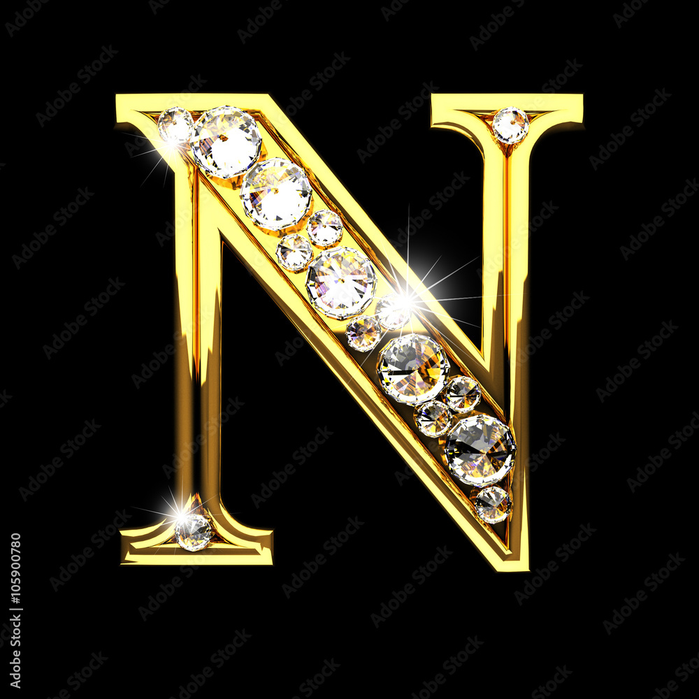 n isolated golden letters with diamonds on black Stock Illustration ...
