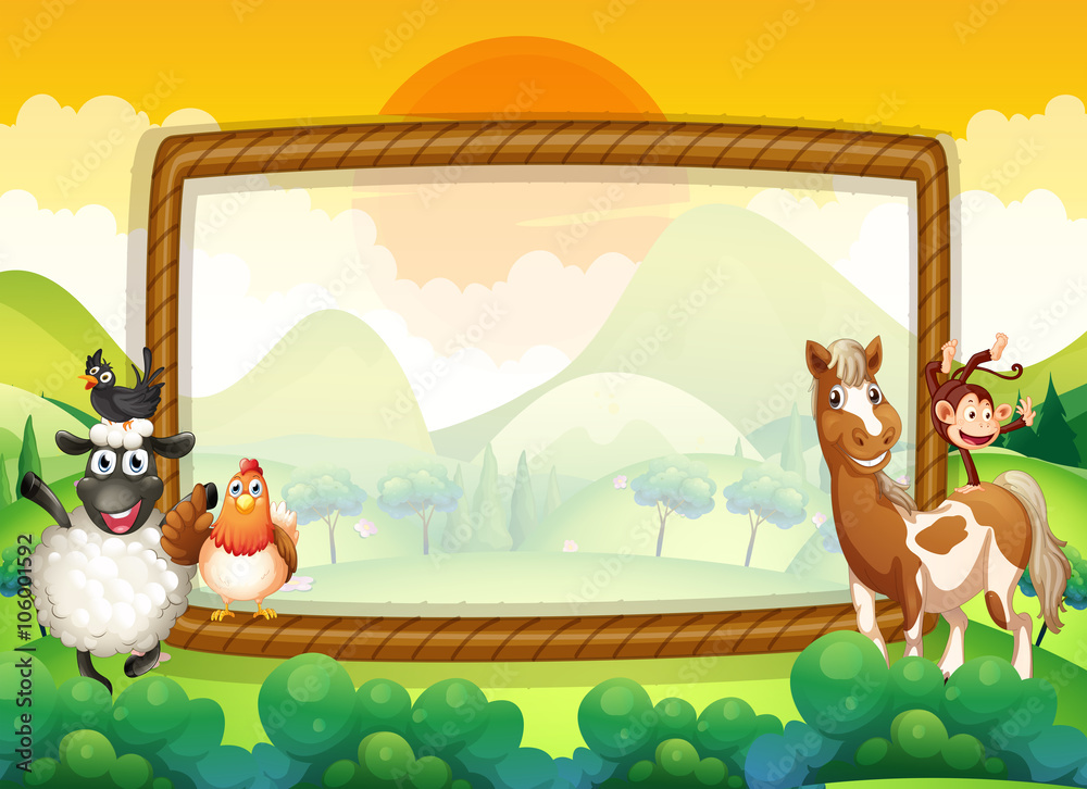 Frame design with farm animals Stock Vector | Adobe Stock