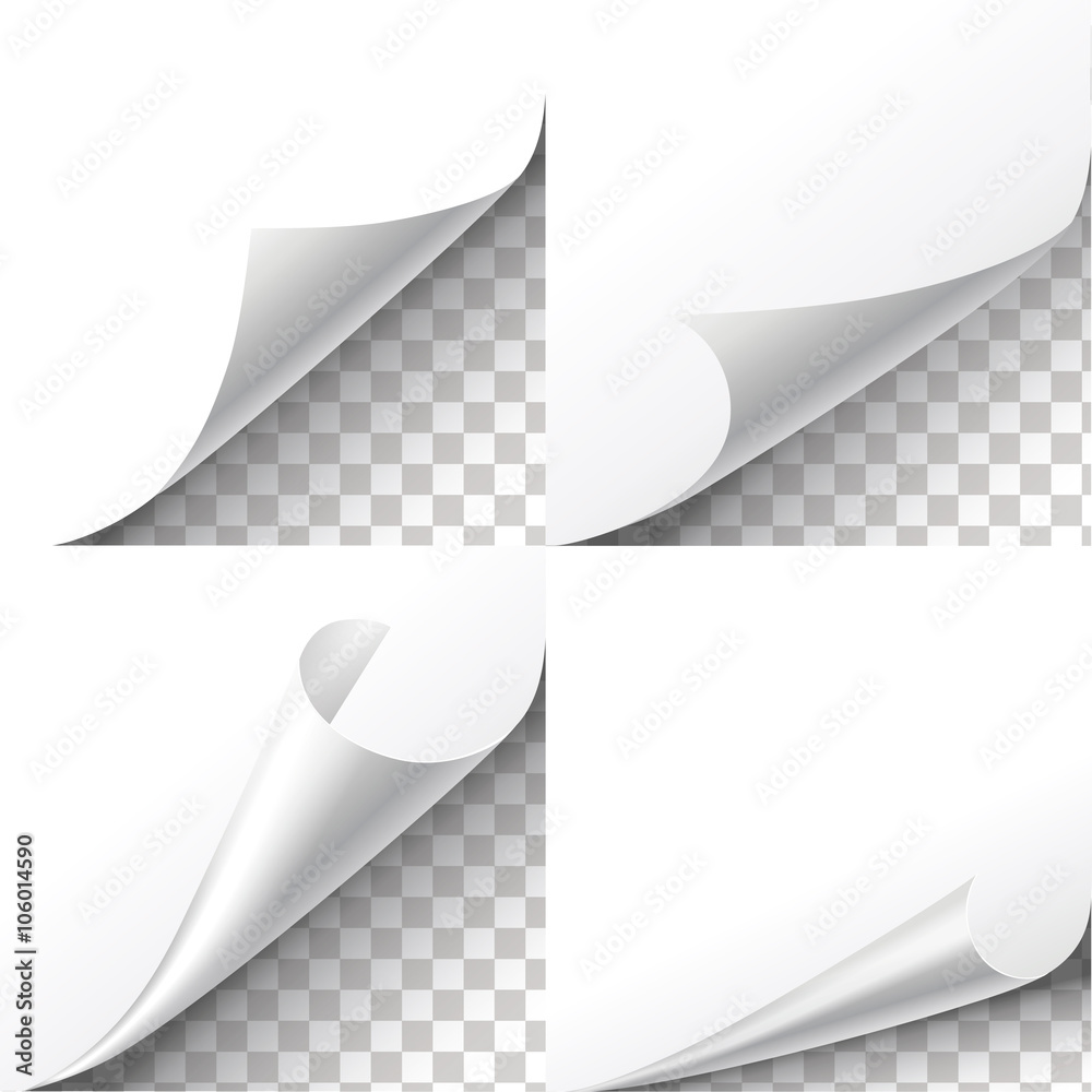 Curl paper corners vector set on transparent background. Sheet sticker ...
