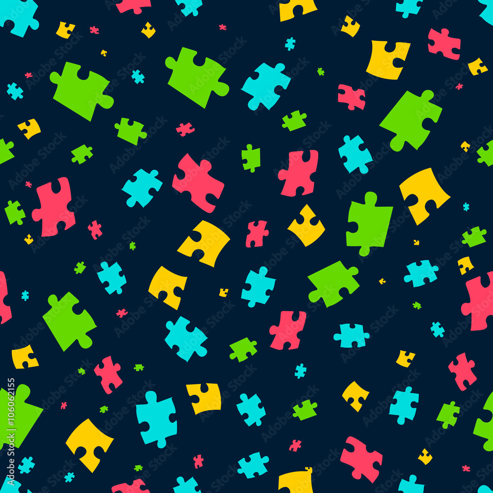 Puzzle seamless pattern. Vector illustration of colorful puzzle pieces ...