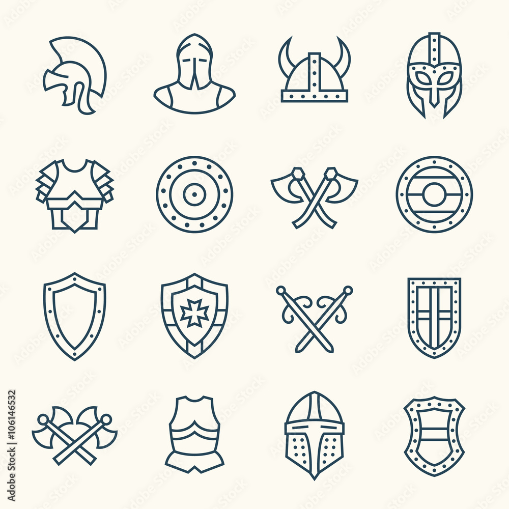 Ancient armor line icons Stock Vector | Adobe Stock