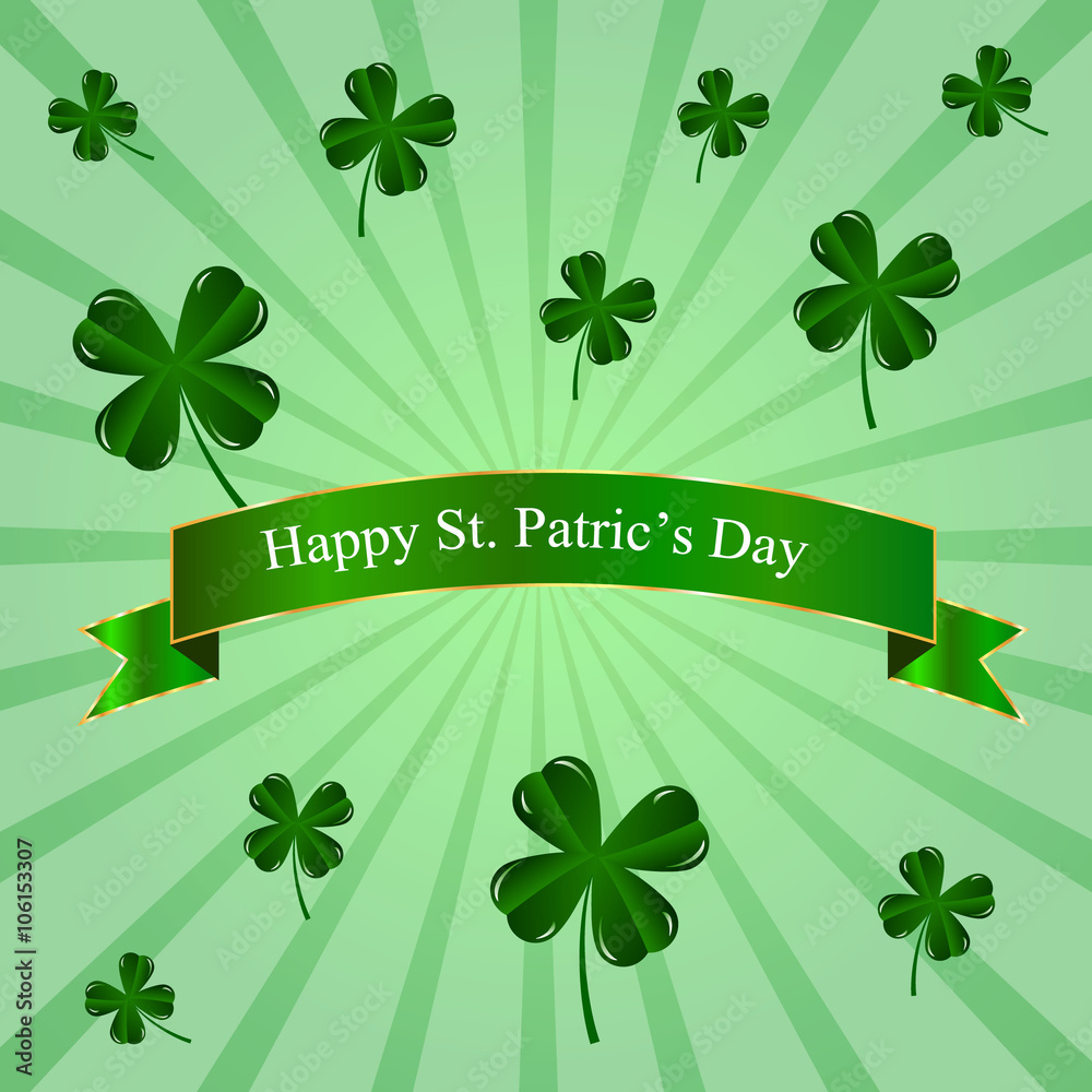 St. Patric's Day poster with four leaves clover Stock Vector | Adobe Stock