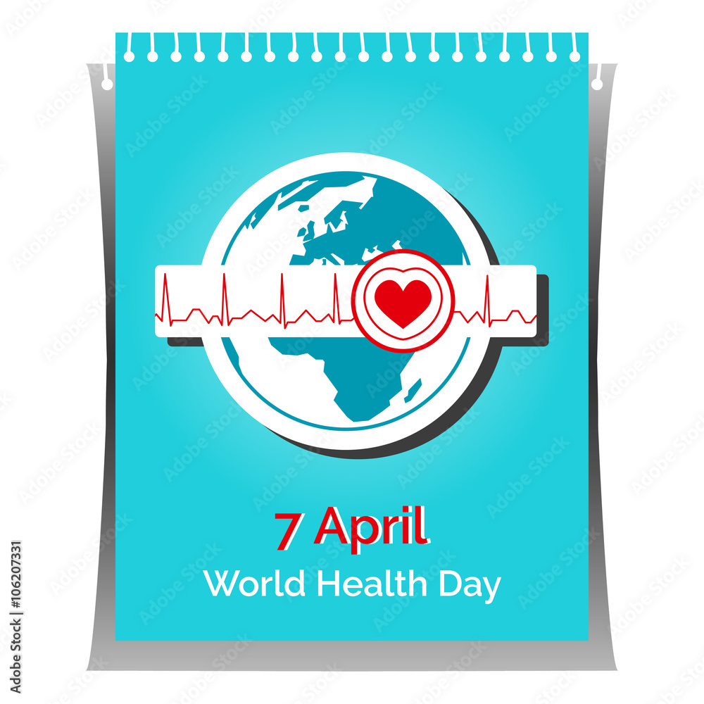 Vector poster for 7 April, World Health Day. The Earth in blue and ...