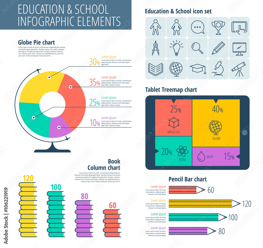 Infographic vector design template and education icon set. Vector flat ...
