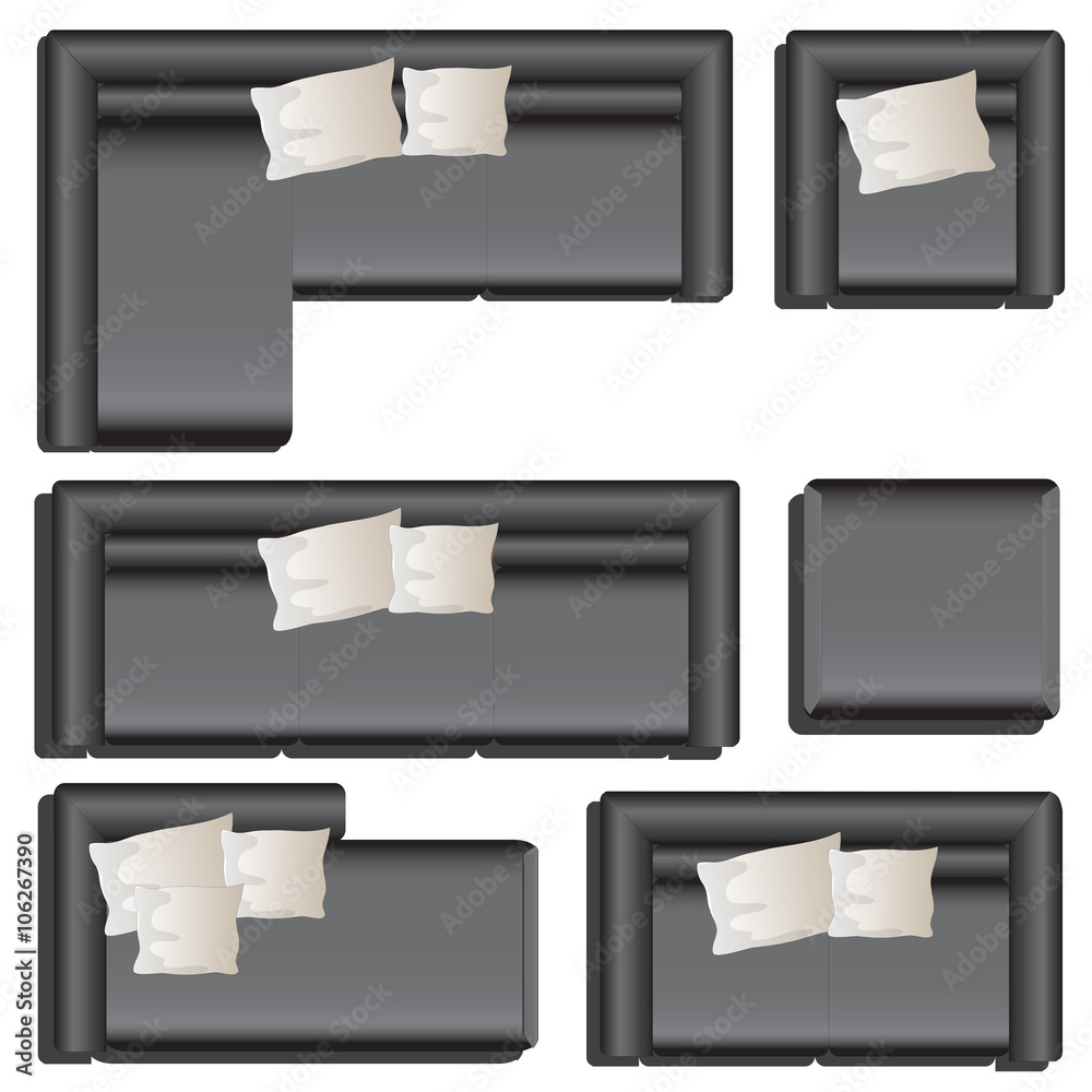 Furniture top view set 33 for interior ,vector illustration, black sofa ...