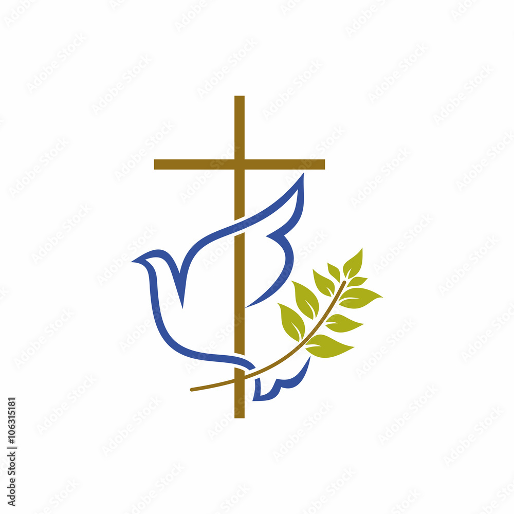 Church logo. Christian symbols. Cross, dove and olive branch. Stock ...