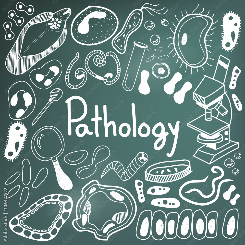 Image vectorielle Stock Pathology biology doodle handwriting icons of ...