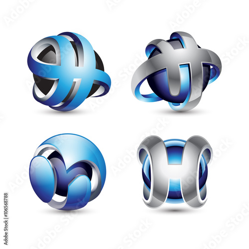 Letter H 3D Sphere Logo Design Elements Stock Vector | Adobe Stock