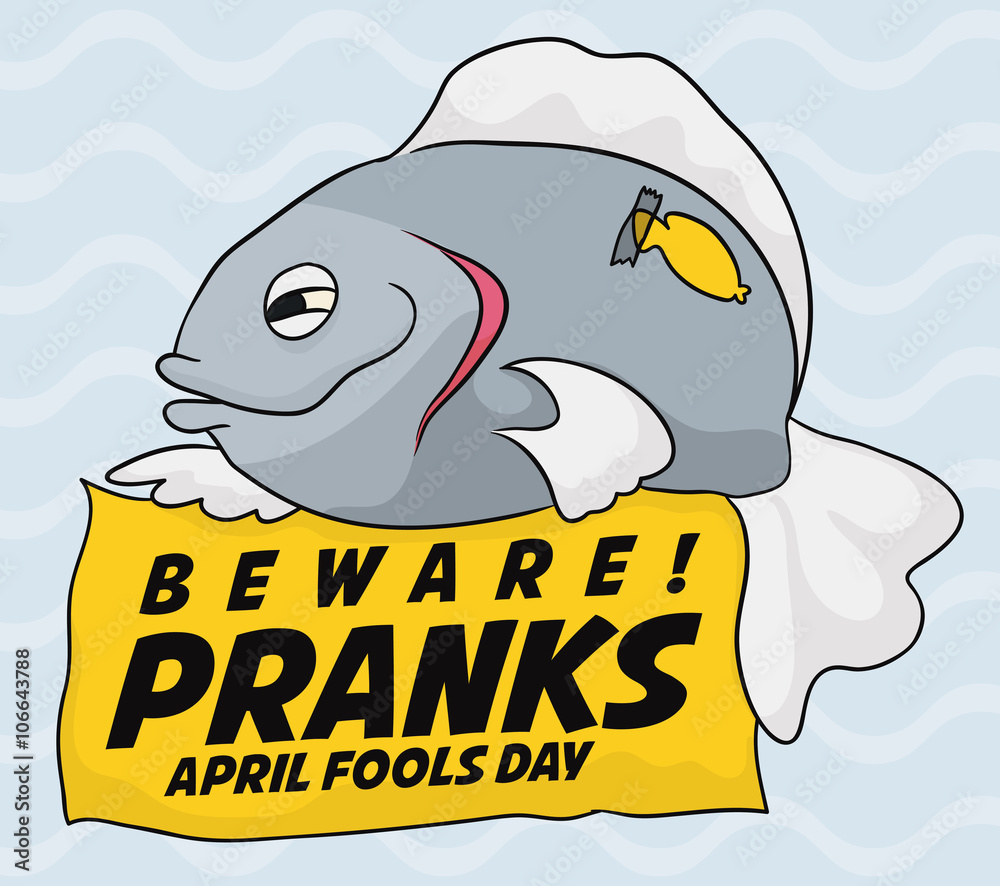 April Fools' Poster with Giant Stinky Fish Prank, Vector Illustration ...