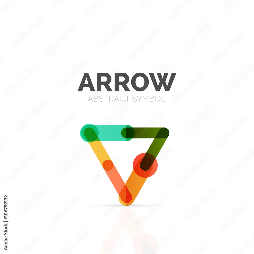 Linear arrow abstract logo, connected multicolored segments of lines in ...