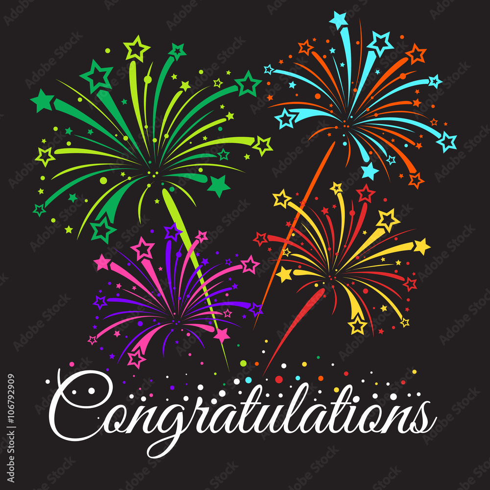 Congratulations text and star fireworks abstract vector Stock Vector ...